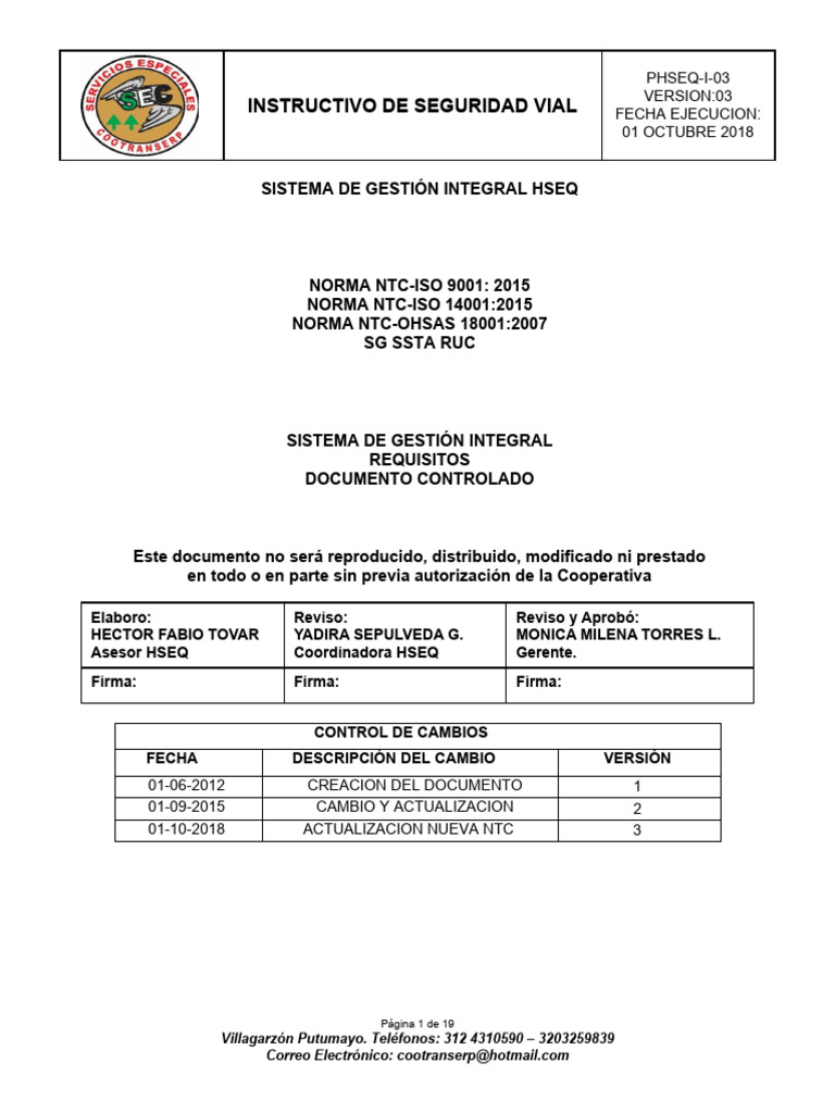 Hse-I-03. Instructivo Seguridad Vial | PDF | Seguridad vial | Transporte