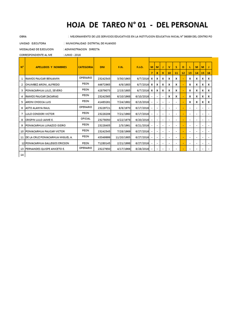 Planilla Junio Utushuaycco | PDF