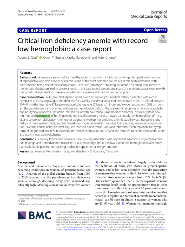 Case 1 s13256-021-03024-9 | PDF | Anemia | Blood