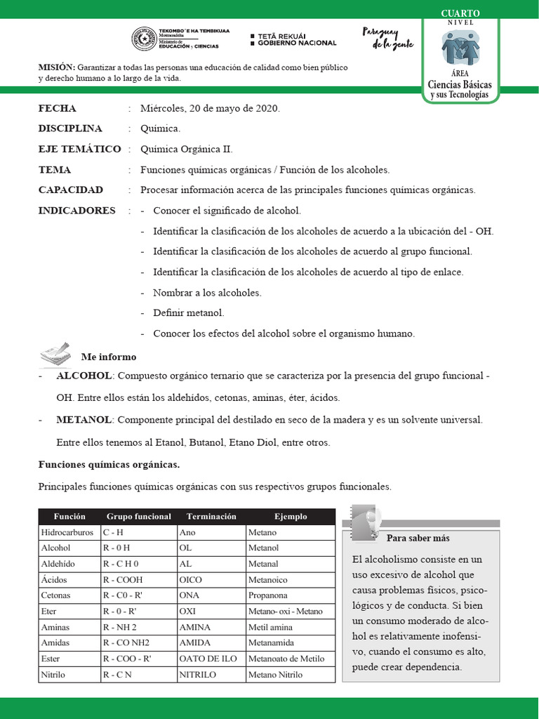 Funciones de los Alcoholes en Química | PDF | Aldehído | Metanol