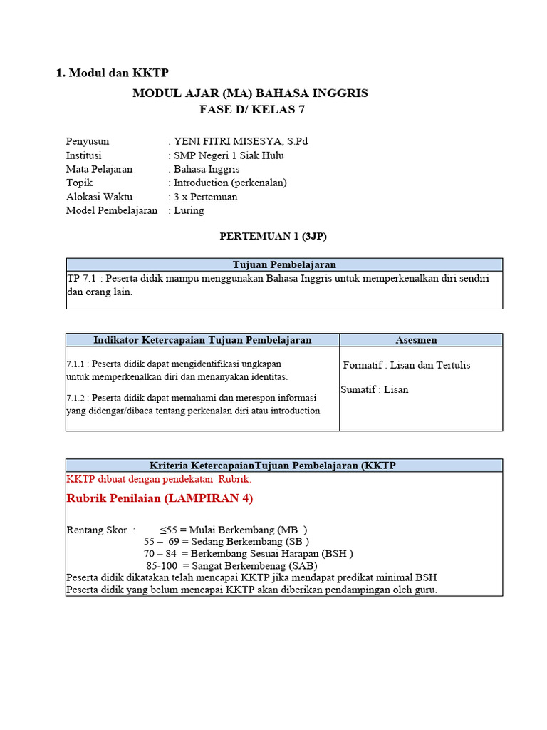 Modul Ajar & KKTP | PDF