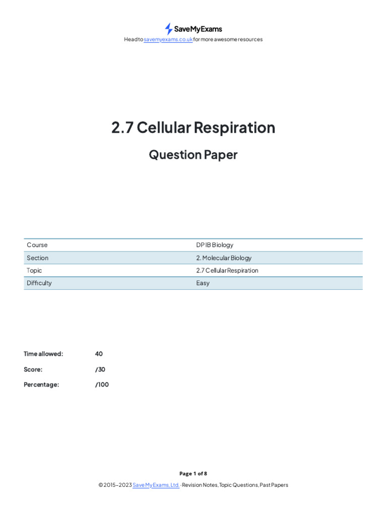2.7at Cellular Respiration T | PDF | Cellular Respiration | Biology