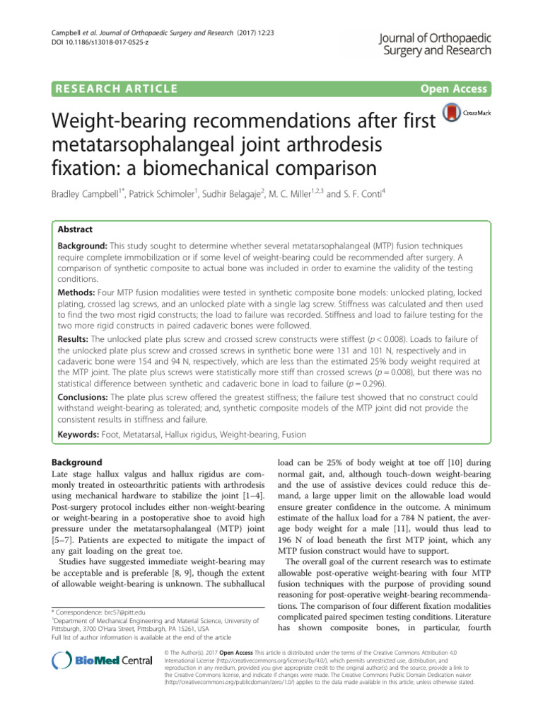 Weight-Bearing Recommendations After First Metatarsophalangeal Joint ...
