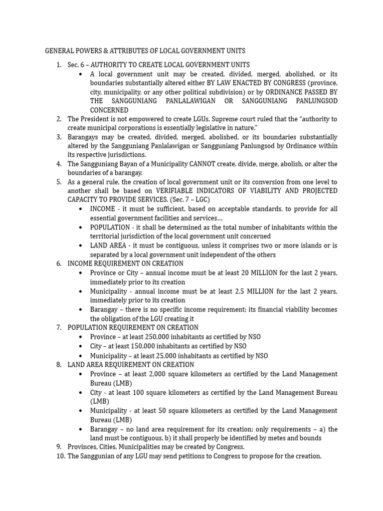 GENERAL POWERS & ATTRIBUTES OF LGUs | PDF | Local Government | Governance