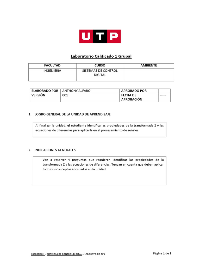 Lab 1 - Sist Control Digital | PDF | Sistema de control | Matemáticas Aplicadas