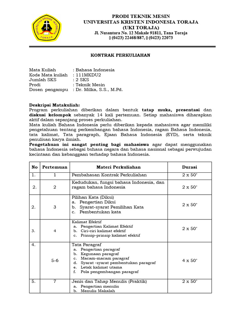 Kontrak Perkuliahan - 2024 | PDF