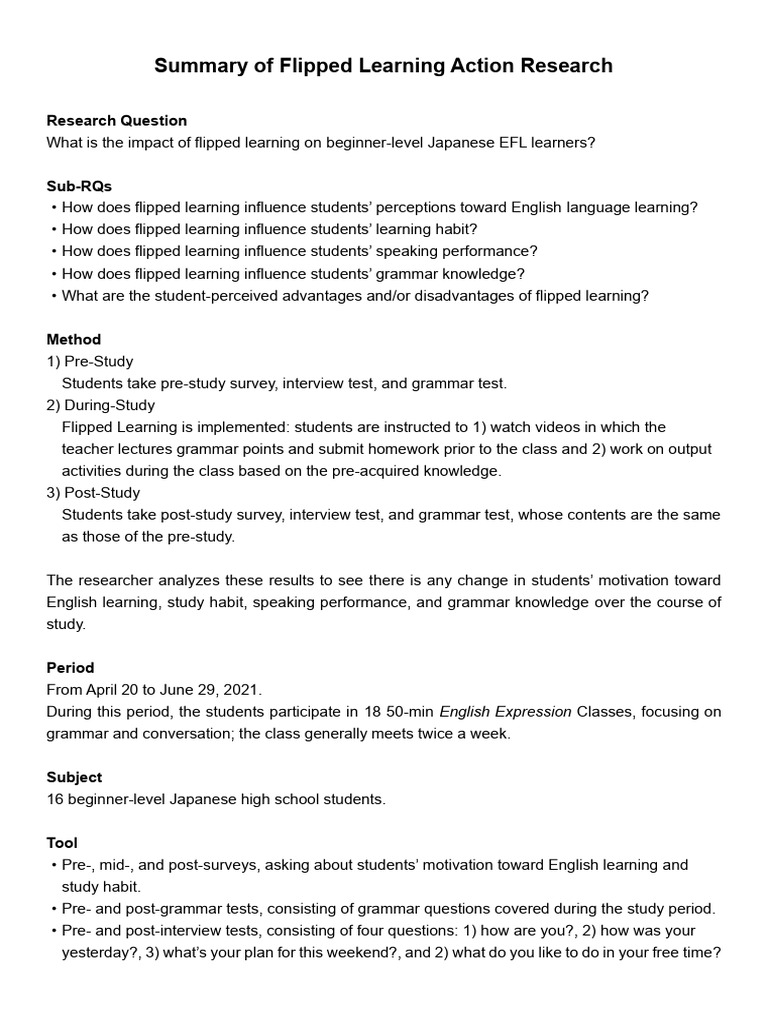 ayano flipped learning action research analysis | PDF | Learning | Cognition