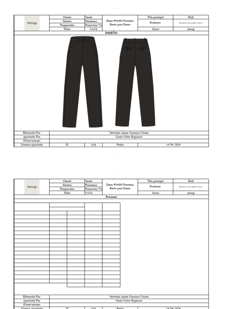 Ficha Del Pantalon | PDF | Textiles | Ropa Ficha Del Pantalon | PDF | Textiles | Ropa
