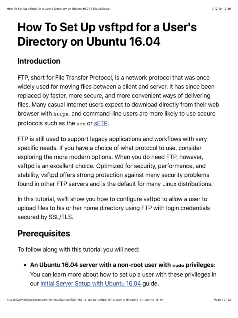 How To Set Up VSFTPD For A User's Directory On Ubuntu 16.04 - DigitalOcean | PDF | File Transfer ...