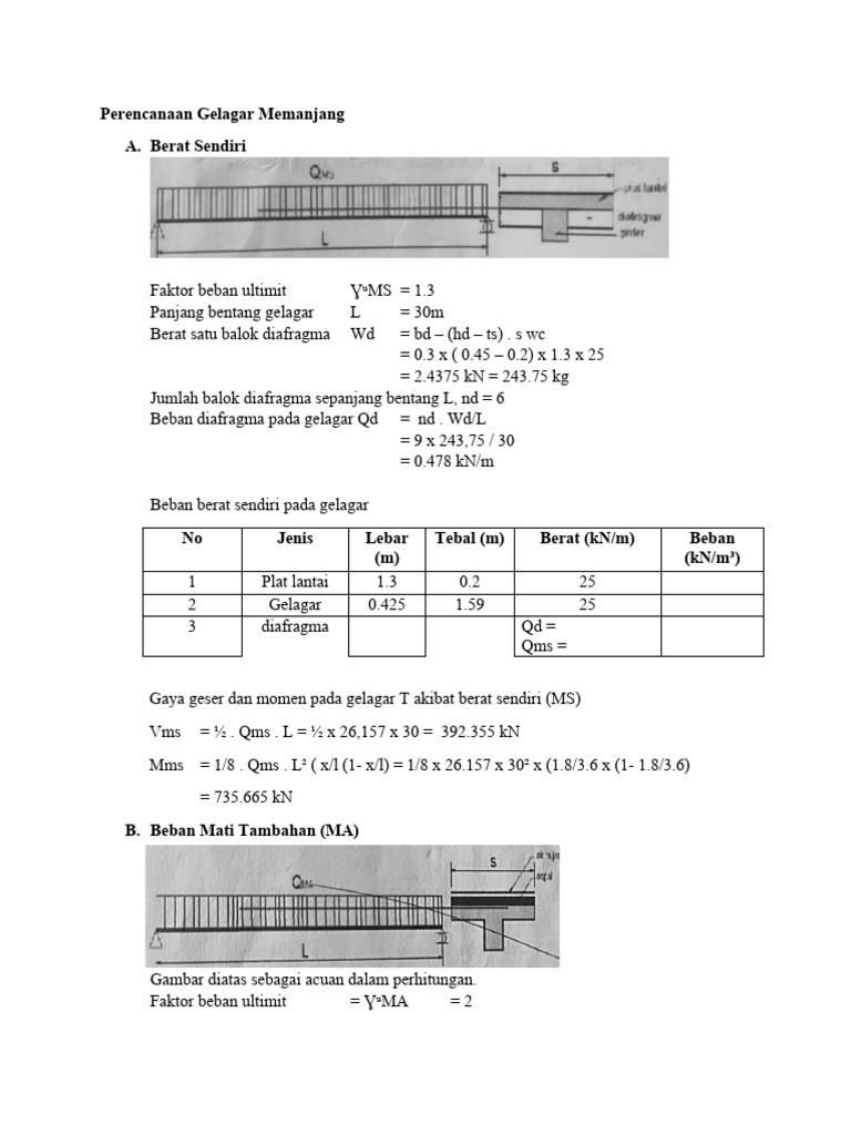 Perhitungan Beban Gelagar Jembatan 30m | PDF | Sains & Matematika