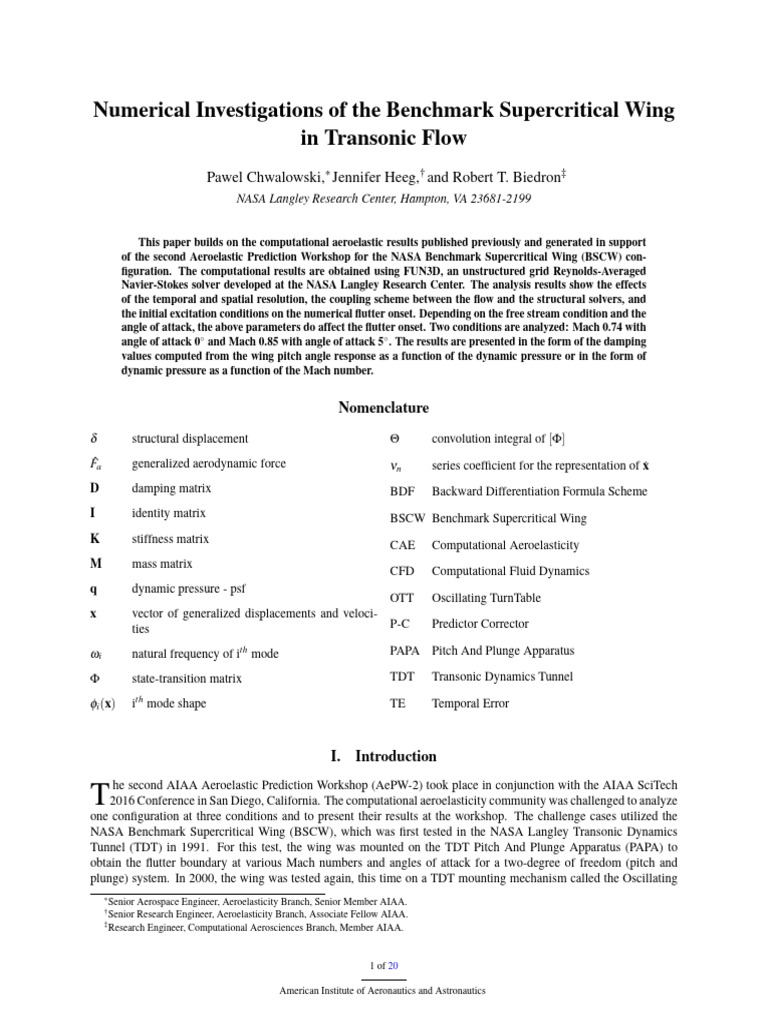 Numerical Investigations of The Benchmark Supercritical Wing in Transonic Flow | PDF | Finite ...