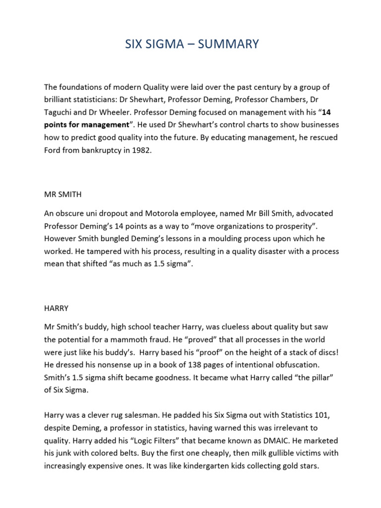 SIX SIGMA SUMMARY | PDF | Six Sigma | Quality