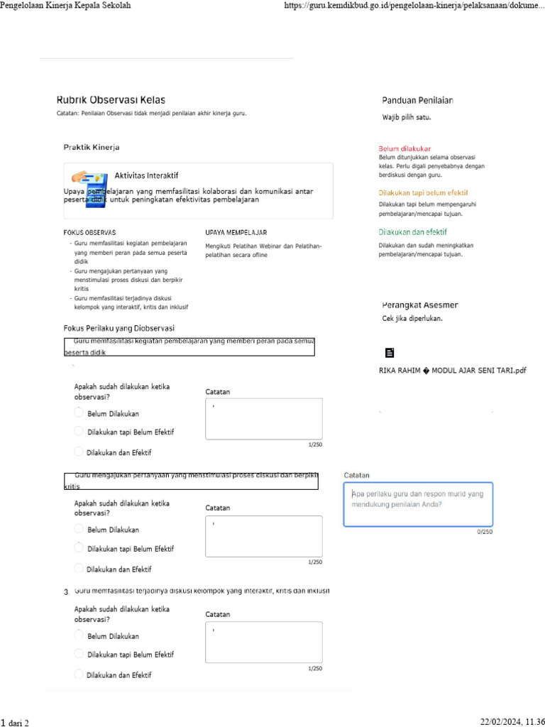 Rubrik Observasi - Aktivitas Interaktif | PDF