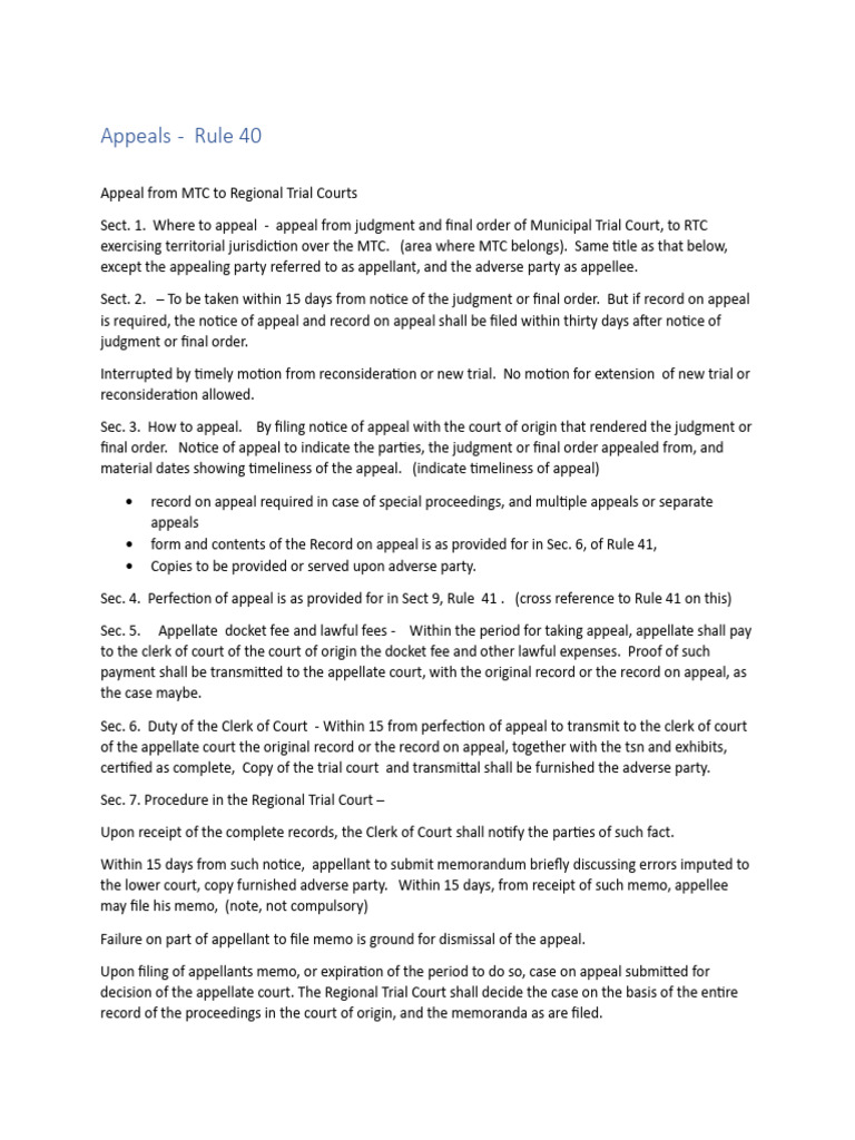 Civil Procedure Notes Until Rule 47 | PDF | Appeal | Brief (Law)