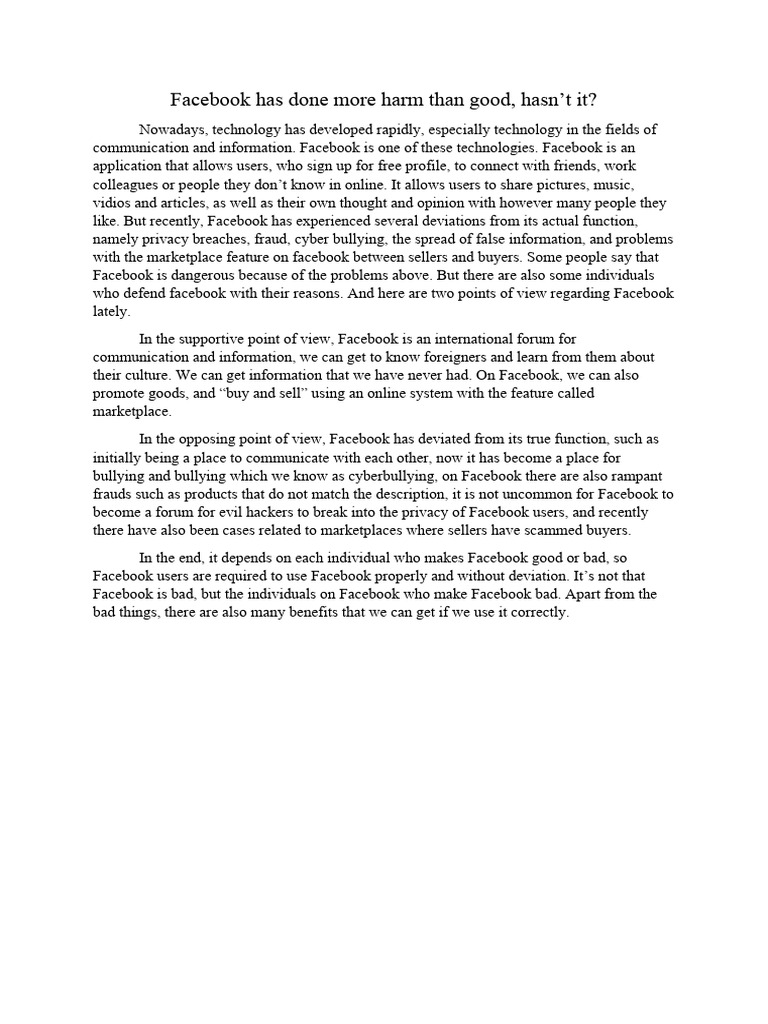 Facebook: Harmful or Helpful? | PDF | Career & Growth