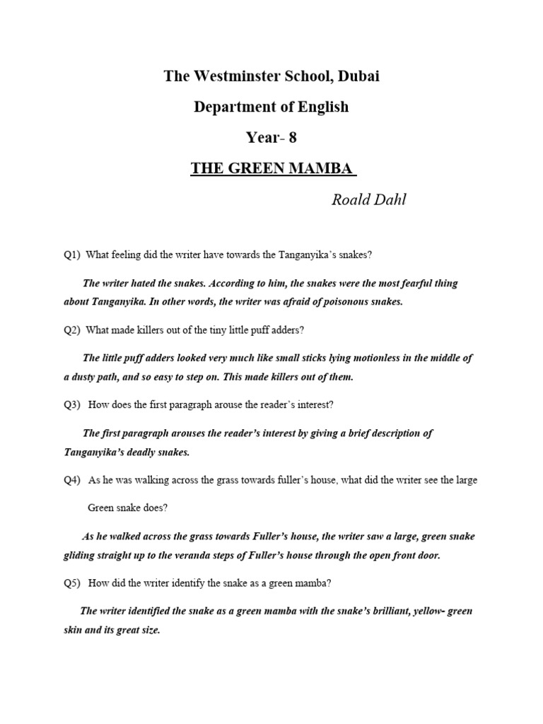 The Green Mamba Yr 8 | PDF | Snake | Squamata