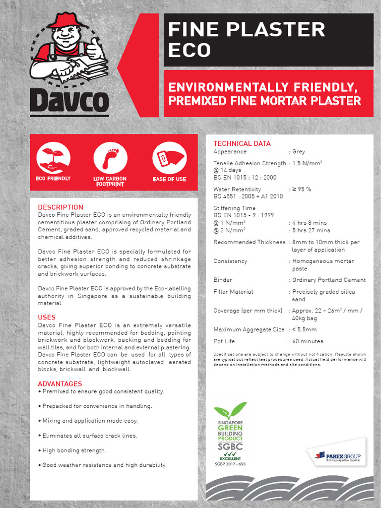 Davco Fine Plaster ECO catalogue | PDF | Plaster | Cement