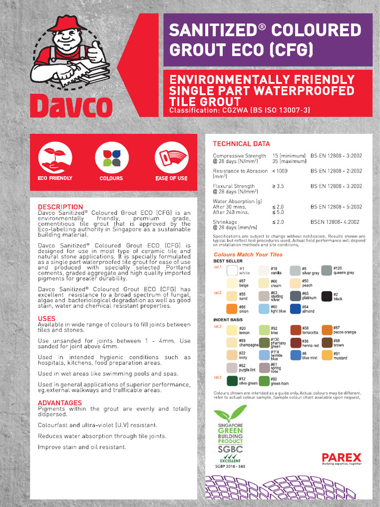 Davco Sanitized Coloured Grout ECO (CFG) | PDF