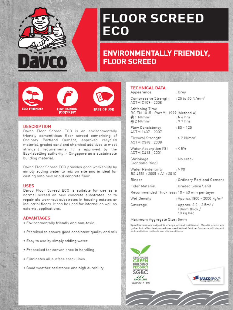 Eco-Friendly Davco Floor Screed 40kg | PDF | Concrete | Cement