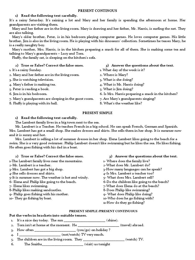 3 Present Simple & Continuous TEXTS | PDF | Language Arts & Discipline | Foreign Language Studies