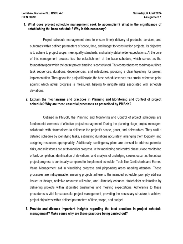 Assignment 1 - Lomibao | PDF | Project Management | Business