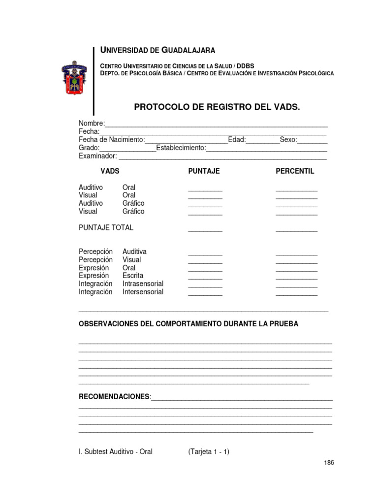 Protocolo de Evaluación VADS en Psicología | PDF | Sicología ...