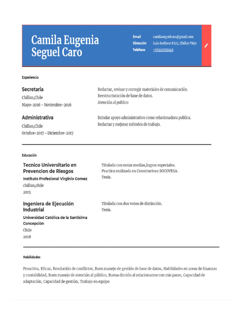 Curriculum Camila Admin | PDF