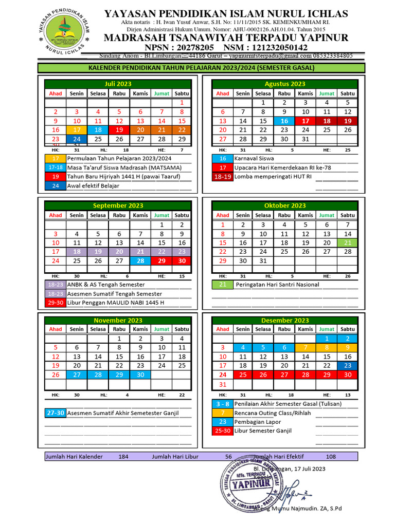 Kaldik Semester Genap Tp. 2023-2024 | PDF