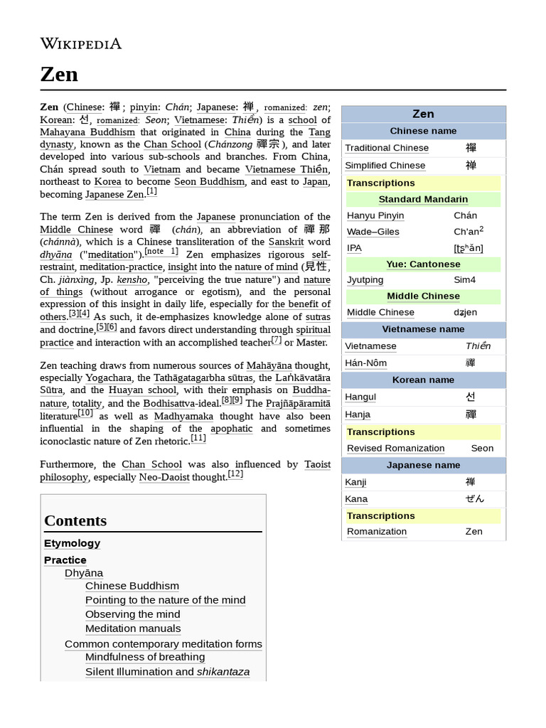 Zen Via Wikipedia | PDF | Zen | Chan Buddhism