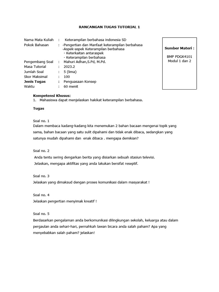 2024 Rancangan Tugas Tutorial 1 | PDF | Karier & Perkembangan | Kajian Bahasa Asing