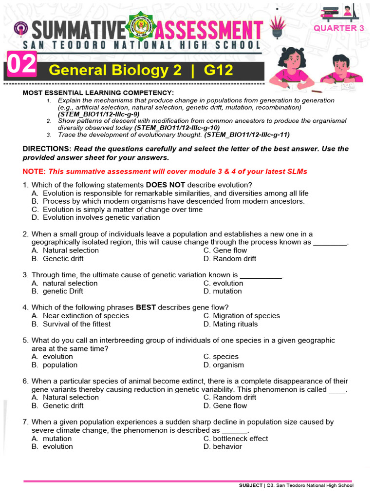 GenBio2 Summative 2 For Learners | PDF | Evolution | Mutation