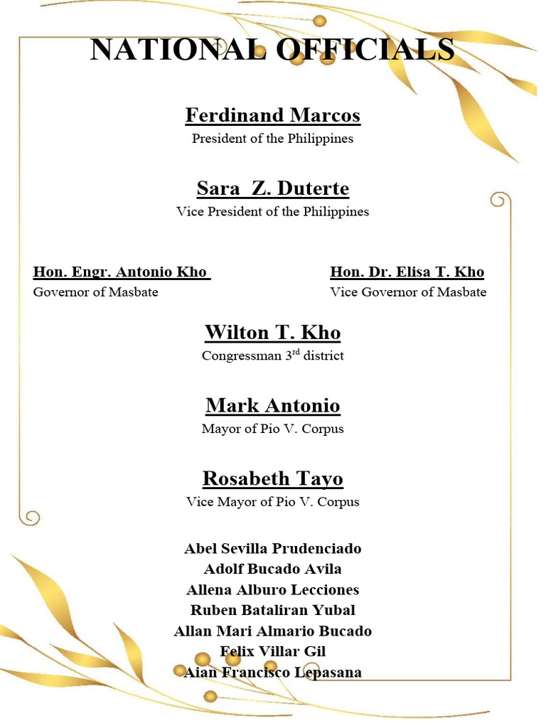 NATIONAL OFFICIALS | PDF | Philippines