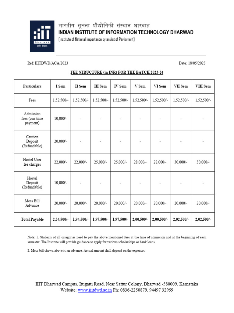 Fee Structure 2023-24 | PDF | Business | Technology & Engineering