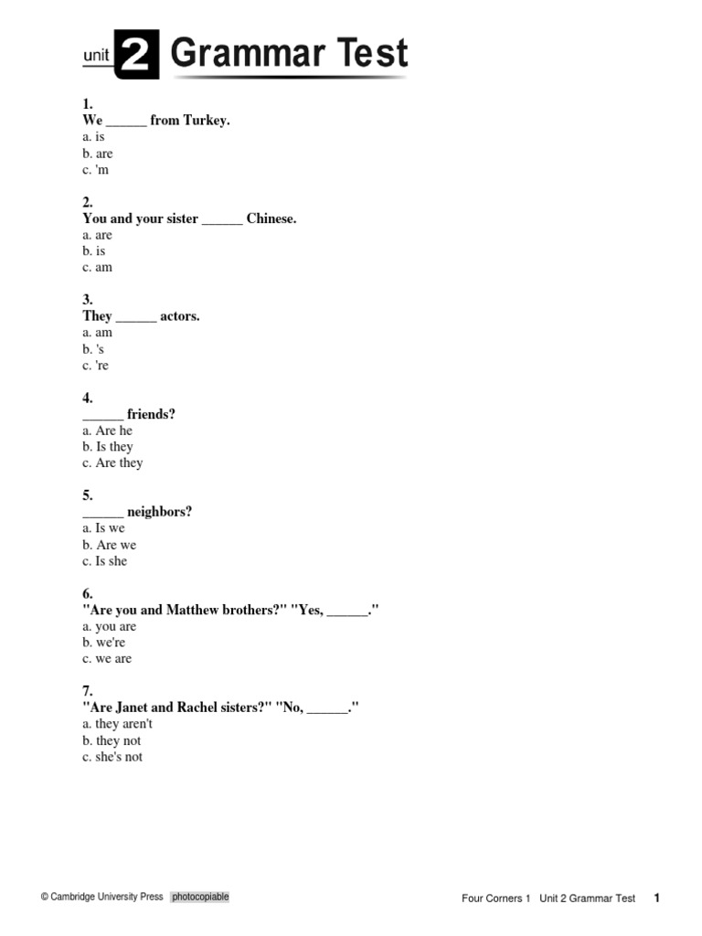 Four Corners Level 1 U2Grammar | PDF