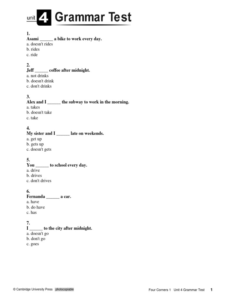 Four Corners Level 1 U4Grammar | PDF