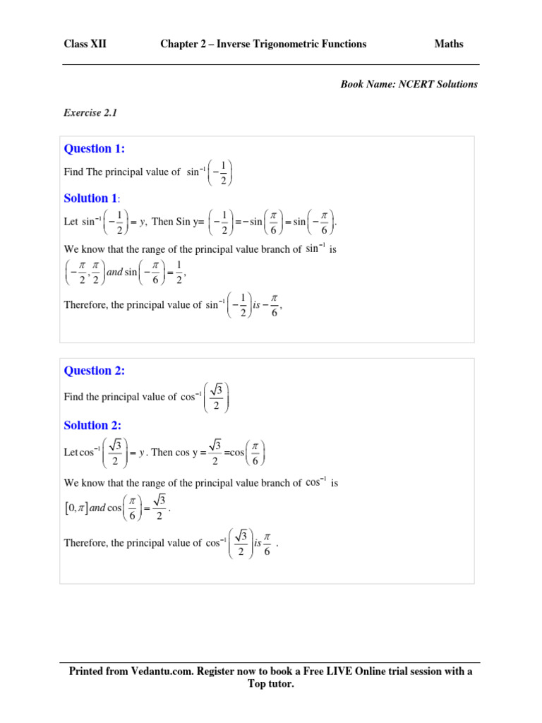 Chapter 2 - Inverse Trigonometric Functions | PDF | Trigonometric Functions | Mathematics