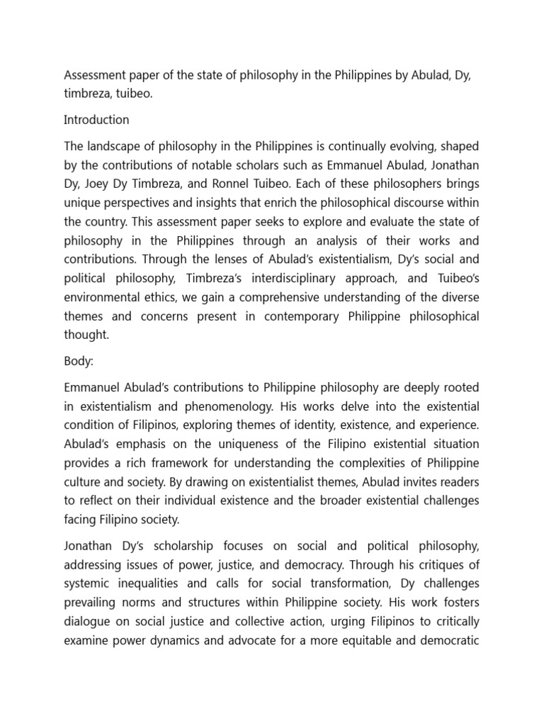 State of Philosophy in the Philippines | PDF | Existentialism ...