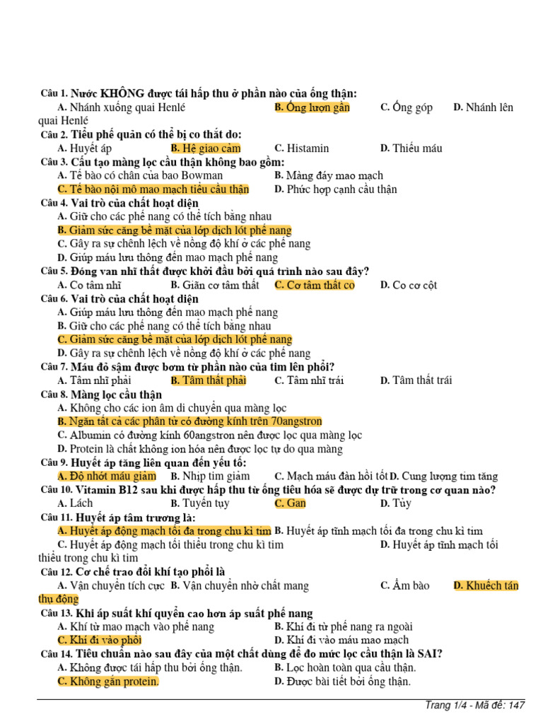 TN Ôn Tập Sinh Ly 2 | PDF