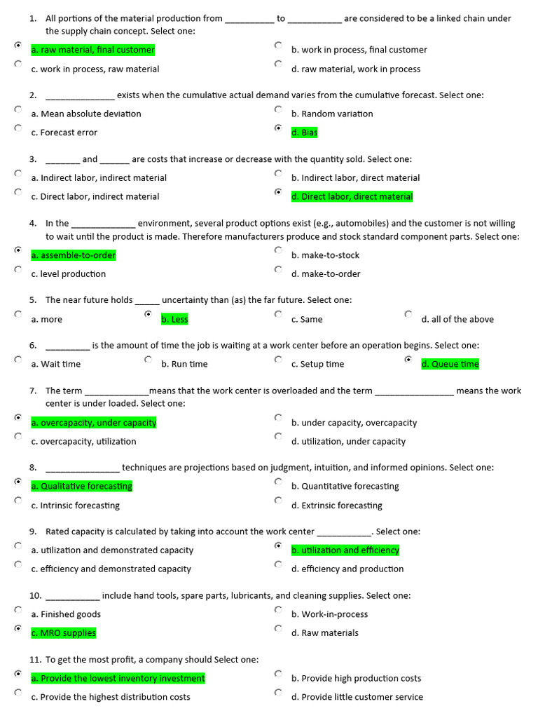 Theory Quiz | PDF | Forecasting | Lean Manufacturing