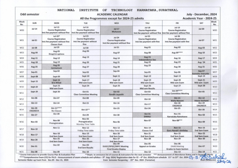 Academic Calendar For The Academic Year 2024-25 - ODD Semester | PDF