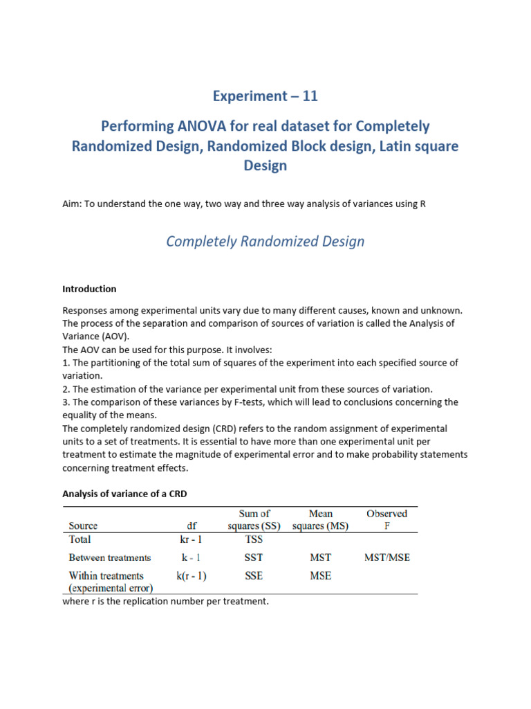 ANOVA Analysis with R: CRD, RBD, LSD | PDF | Analysis Of Variance ...