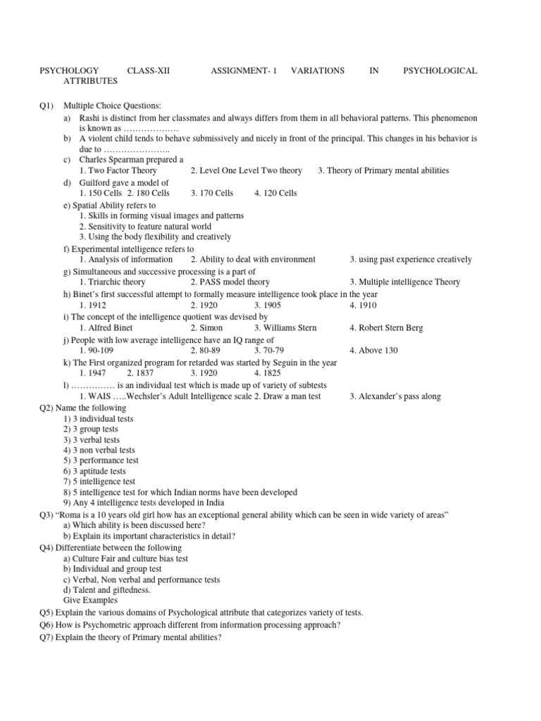 Class 12 Psychology: Variations in Attributes | PDF | Intelligence ...
