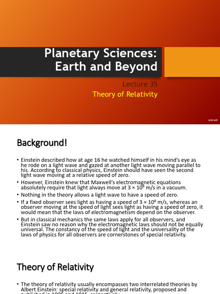 GNR649 Lecture35 Relativity | PDF | Gravitational Wave | Theory Of Relativity