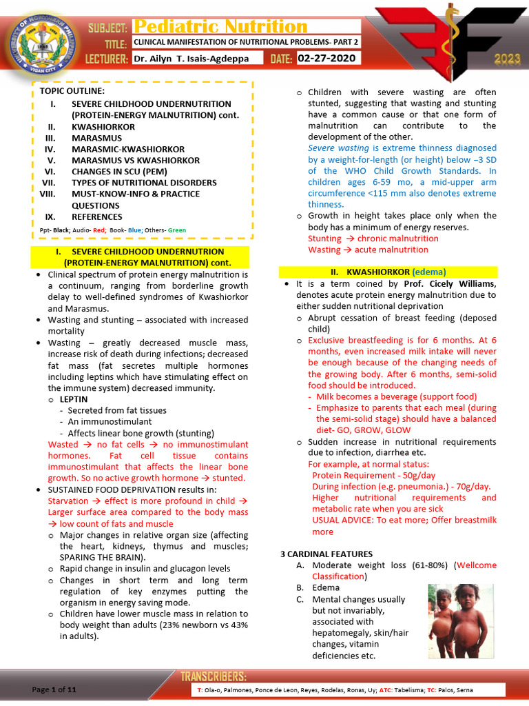 PEDIA-4 2ClinicalManifestations Trans | PDF | Malnutrition | Epidemiology