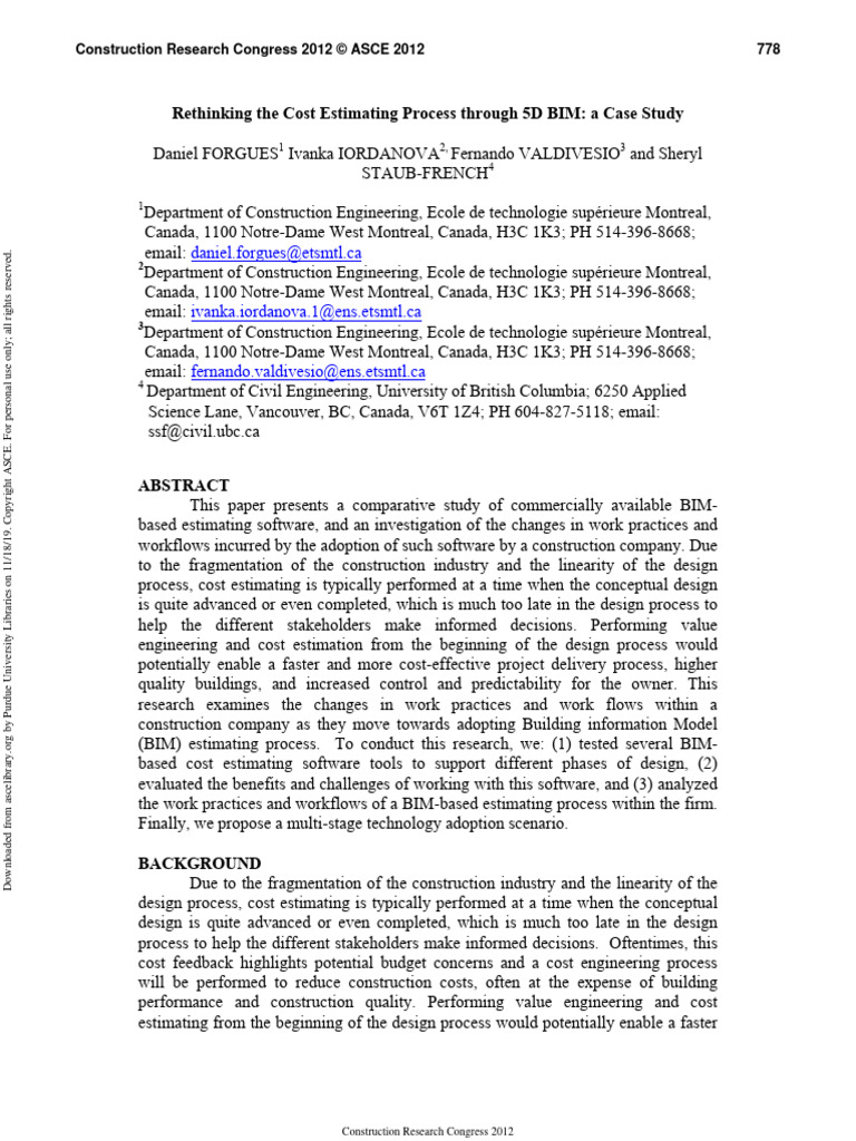 Rethinking The Cost Estimating Process Through 5D BIM A Case Study 1 ...