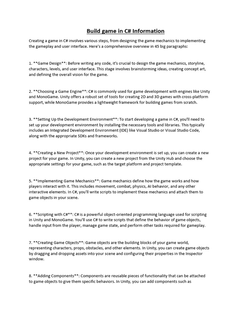 Build Game in C# Information | PDF | Integrated Development Environment | C Sharp (Programming ...