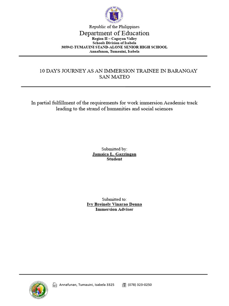 Journal in Work Immersion | PDF