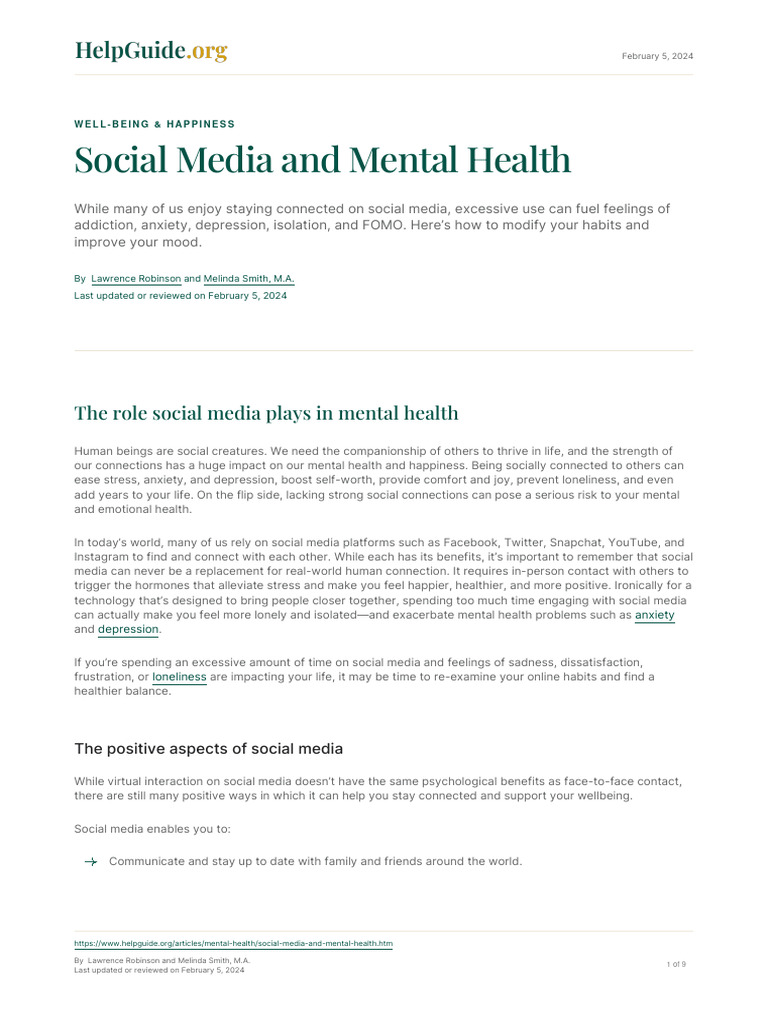 Social Media's Impact on Mental Health | PDF | Popular Culture & Media ...