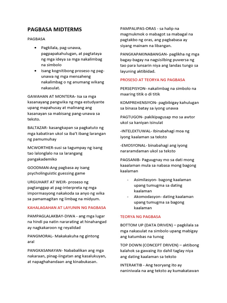 PAGBASA MIDTERMS | PDF