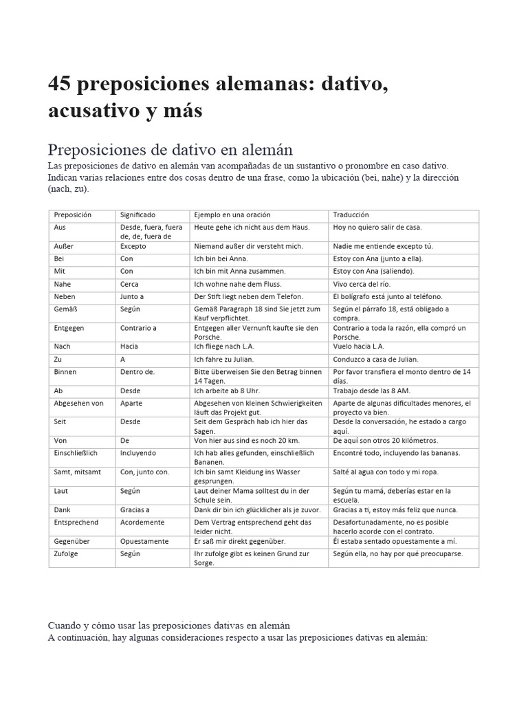 45 Preposiciones Alemanas Dativo | Descargar gratis PDF | Mecánica del ...